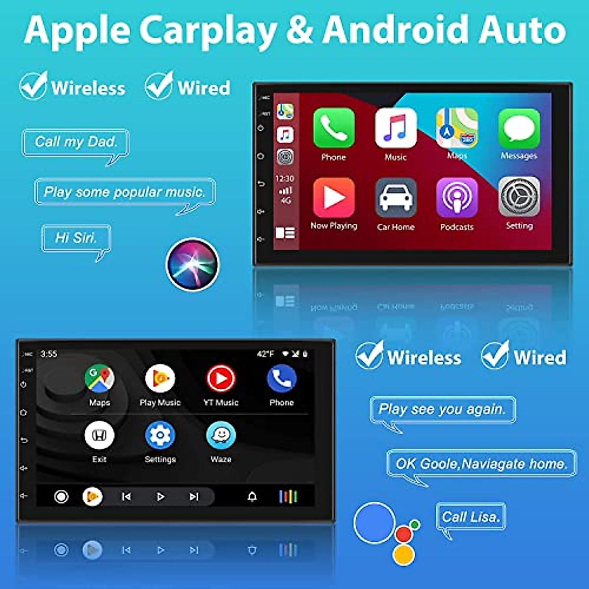 2G+32G Double Din Android 11 Car Stereo with Wireless Apple Carplay Android Auto, Hikity 7 Inch Touch Screen Car Radio in Dash GPS Navigation HiFi WiFi FM RDS Bluetooth Car Audio Receiver