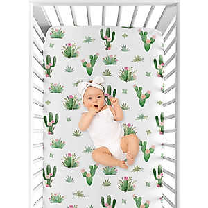Pink Green Boho Watercolor Baby or Toddler Fitted Crib Sheet for Cactus Floral Collection by Sweet Jojo Designs