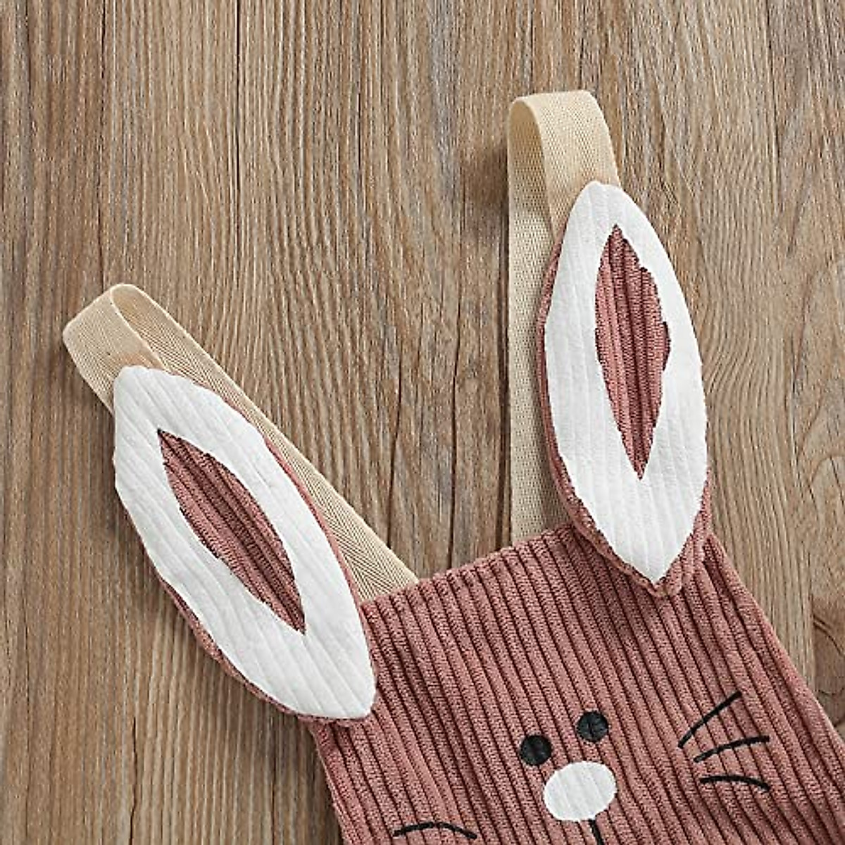 WASAIGOOD My First Easter Baby Romper Newborn Boys Girls Corduroy Backless Romper Bodysuit Rabbit Ears Suspender Overalls (Pink,6-9 Months)