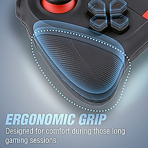 Volkano VX Gaming Bluetooth Contoller w/Phone Holder, Functional D-Pad, 2 Analog Sticks, 10 Action Buttons 10-Hr Playtime, Compatible w/VR Headset Android iOS Windows XP [Black/Red] - Command Series