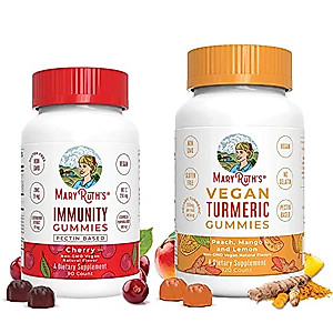 MaryRuth Organics Elderberry Gummies for Immune Support (Cherry) & Vegan Turmeric Gummies Bundle Ingredients for Adults & Kids with Echinacea, Vitamin C and D | Organic Turmeric Curcumin Extrac