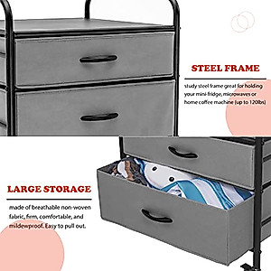 Fridge Stand with Storage, WAYTRIM Kitchen Fridge Stand Mini Fridge Organizer Stand for Dorms Refrigerator Stand with Metal Frame Wooden Tabletop 4 Swivel Wheels for Mobility