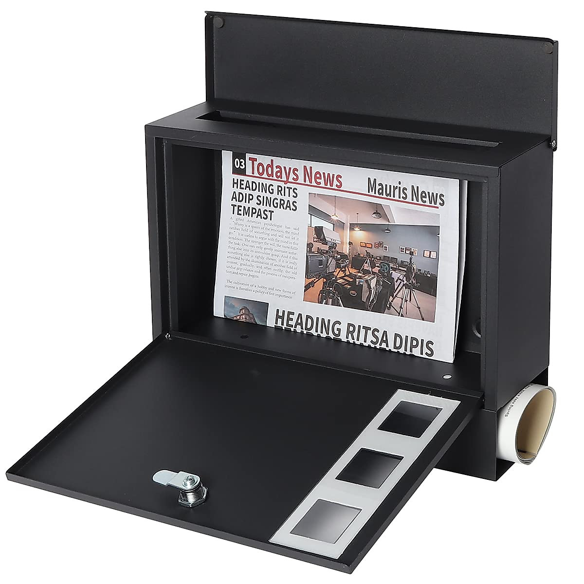 Kasten Wall-Mount Mailbox for Outside, Large Capacity Metal Mailbox with Newspaper Compartment, 14.3 x 4.1 x 11.8 Inch, Black