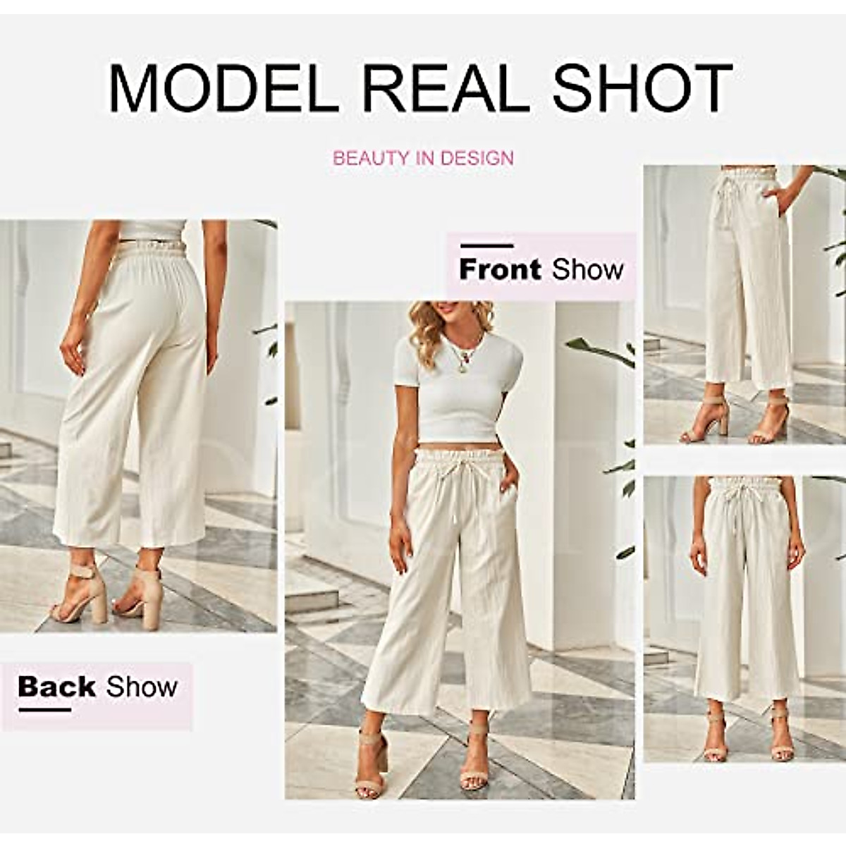 Dokotoo Womens Comfy Casual Loose Stretch Drawstring Tie Elastic Waist Solid Jogging Jogger Work Office Wide Leg Pants Sweatpants for Women with Pockets Khaki Medium