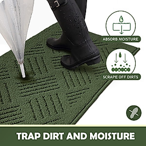 JEEDOVIA Door Mat Indoor Doormat,Front Back Door Mats Non Slip Entrance Rugs Rubber Backing,Inside Doormats for Entryway Low-Profile Absorbent Resist Dirt Floor Mats Washable Green,24"x36"