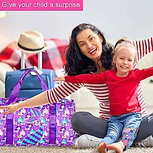 Dance Ballet Bags for Girls, Kids Duffle Gym Bag Travel with Shoe Compartments Sports Ballet Bag Teens Weekender Sleepover Carry On Bag Purple Mermaid