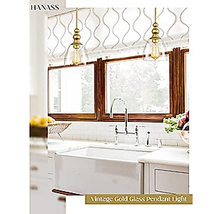 HANASS Pendant Lights, Brushed Gold Pendant Lighting for Kitchen Island, Clear Glass Pendant Light Fixtures, Hanging Light Fixtures with Adjustable Height, MD89426-A