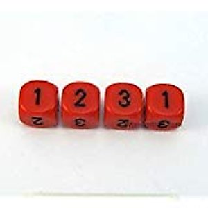 Wondertrail Orange Opaque Dice with Black Numbers D3 (D6 1-3 Twice) 16mm (5/8in) Pack of 4