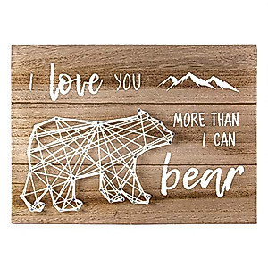 VILIGHT Woodland Nursery Wall Decor for Baby Boys and Girls - New Mom Mother's Day Gifts Rustic Sign for Mommy and Kids - I Love You More Than I Can Bear - String Art 12x8.6 Inches