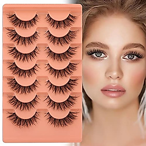 Eyelashes Natural Clear Band Lashes Cat Eye Wispy Faux Mink Lashes 16MM 3D Fluffy Fake Eyelash 7 Pairs Pack by Mavphnee