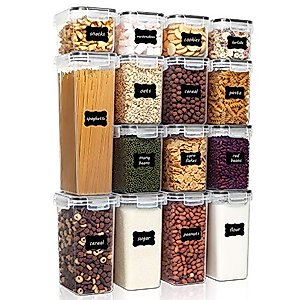 Vtopmart Airtight Food Storage Containers Set with Lids, 15pcs BPA Free Plastic Dry Food Canisters for Kitchen Pantry Organization and Storage, Dishwasher safe,Include 24 Labels, Black