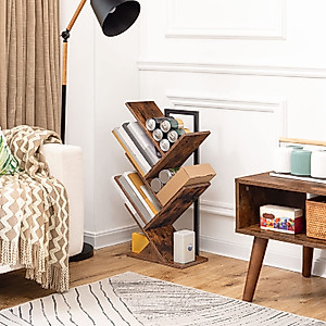 HOOBRO Tree Bookshelf, 5-Tier Bookcase Wooden Shelves, Floor Standing Storage Rack, for Display of CDs, Books in Living Room, Home Office, Wood Storage Rack for Bedroom, Rustic Brown BF04SJ01G1