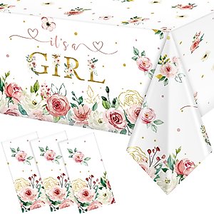 Pajean Floral Baby Shower Supplies It's a Girl Baby Shower Party Tablecloths Girls Flowers Table Cover for Kids Baby Girls Shower Birthday(3 Pack)