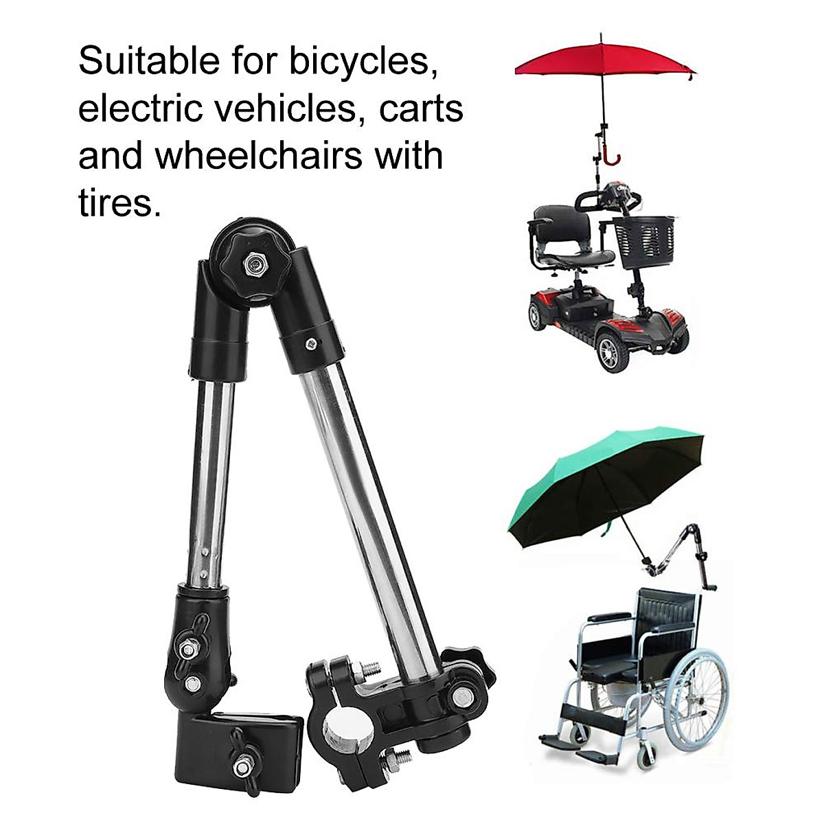 Yinhing Umbrella Holder for Wheelchair, Umbrella Mount Holder, Wheelchair Stroller Umbrella Attachment Handle Bar Holder Clamp Supporter Connector