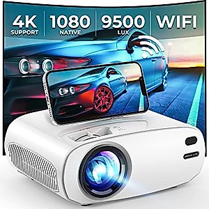 WiFi Bluetooth Projector 4K Supported, 10000L Native 1080P Outdoor Movie Projector 300" Display Home LED Video Projector with Keystone&70% Zoom for Phone/PC
