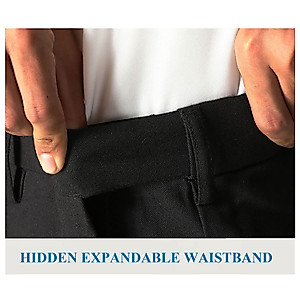 Soojun Men's Classic Fit Hidden Expandable Waist Flat Front Dress Pant, Black, 34Wx30L