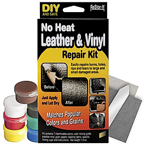 Master Manufacturing Leather Repair Kit — Restor-it No Heat Leather & Vinyl Repair for Furniture Fabric Car Seat Boat Seats Sofa Couch Leather Paint Kit Black Blue Brown Red & 3 More Touch Up Colors