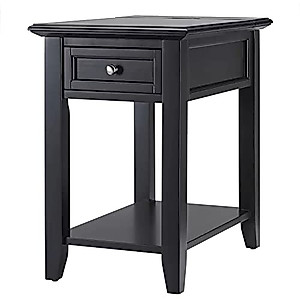 Simple Style 24" Tall Side Accent Livingroom End Table | Unique Pull Out Drawer with Built in Spacious Lower Shelf for Storage | Pretty 2 Toned Finish Solid Wood Manufactured Antique Black Color