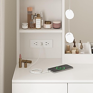 Fameill Makeup Vanity Desk with Lighted Mirror & Power Strip,White Vanity Table Set with Lights and Lots Storage,2 Drawer Makeup Table,3 Lighting Colors,35.4in(L)