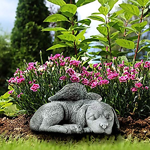 Pure Garden Sculpture Pet Memorial Statue, Sleeping Angel Dog