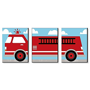 Big Dot of Happiness Fired Up Fire Truck - Firefighter Firetruck Nursery Wall Art and Kids Room Decorations - Gift Ideas - 7.5 x 10 inches - Set of 3 Prints