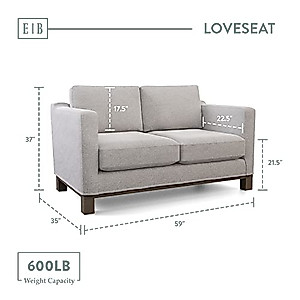 Edenbrook Parkview Upholstered Loveseat with Wood Base-Two-Cushion Design-Contemporary Feel Love Seats, Misty Gray