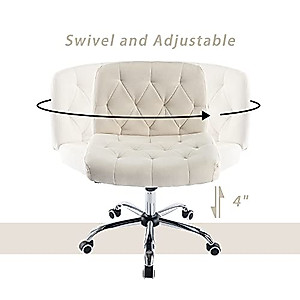iMenting Wide Seat Armless Rolling Desk Chair Modern Tufted Adjustable Swivel Fabric Home Office Adjustable Swivel Chair with Wheels No Arms (Beige)