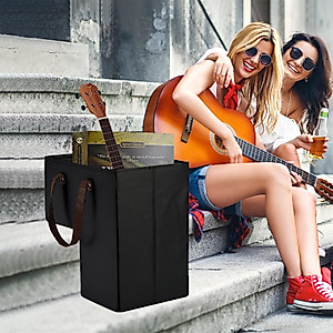 WUWEOT L-shaped Stair Basket, Foldable Stair Step Basket Organizer, 16" Large Capacity Staircase Storage Bin with Leather Handles and Internal Support for Carpeted Stairs and Wooden Stairs