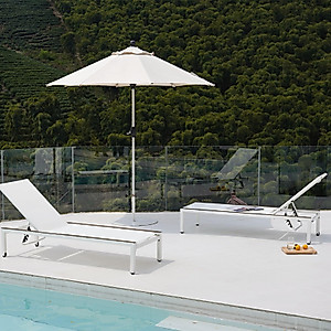 Grand patio Outdoor Chaise Lounge Set of 2 Mesh Sling Lounge Chairs with Woodgrain Texture, Portable Wheels & 4 Adjustable Reclining Backrest Positions for Poolside Beach White 2PCS