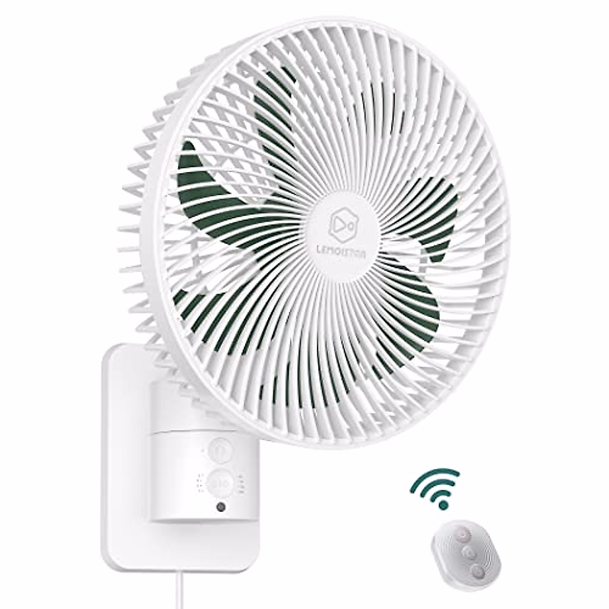 8.5 Inch Wall Mount Fan with A Remote Control and Timer, Small Portable Oscillation Socket Fan for RV, AC/DC(12V), 4 Speeds Garage Mounted Fans, Quiet Bedroom Fan for Kitchen, Bathroom,5.9 ft cord