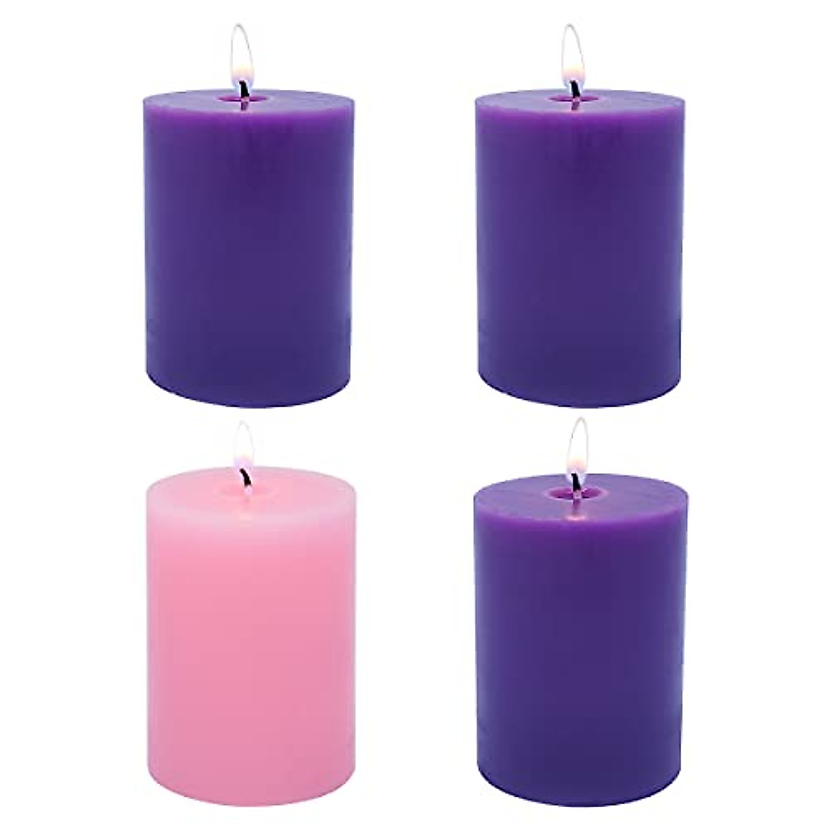 3×4 Inch Advent Pillar Candles, 3 Purple and 1 Pink Seasonal Celebration Candles for Advent Wreath and Christmas Decorations, Long-Lasting Slow-Burning Dripless Candle