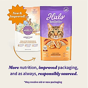 Halo Holistic Cat Food Dry, Cage-free Chicken Recipe, Complete Digestive Health, Dry Cat Food Bag, Adult Formula, 6-lb Bag