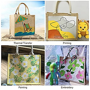 HEVMEVENI 8 Large Burlap Tote Bags Bulk, Reusable Jute Tote Bag with 10Yd Ribbon Blank Burlap Gift Bag with Handle Waterproof Beach Tote Bag for Shopping Bridesmaid Gift Bag 12.2''x10.6''x6.3''