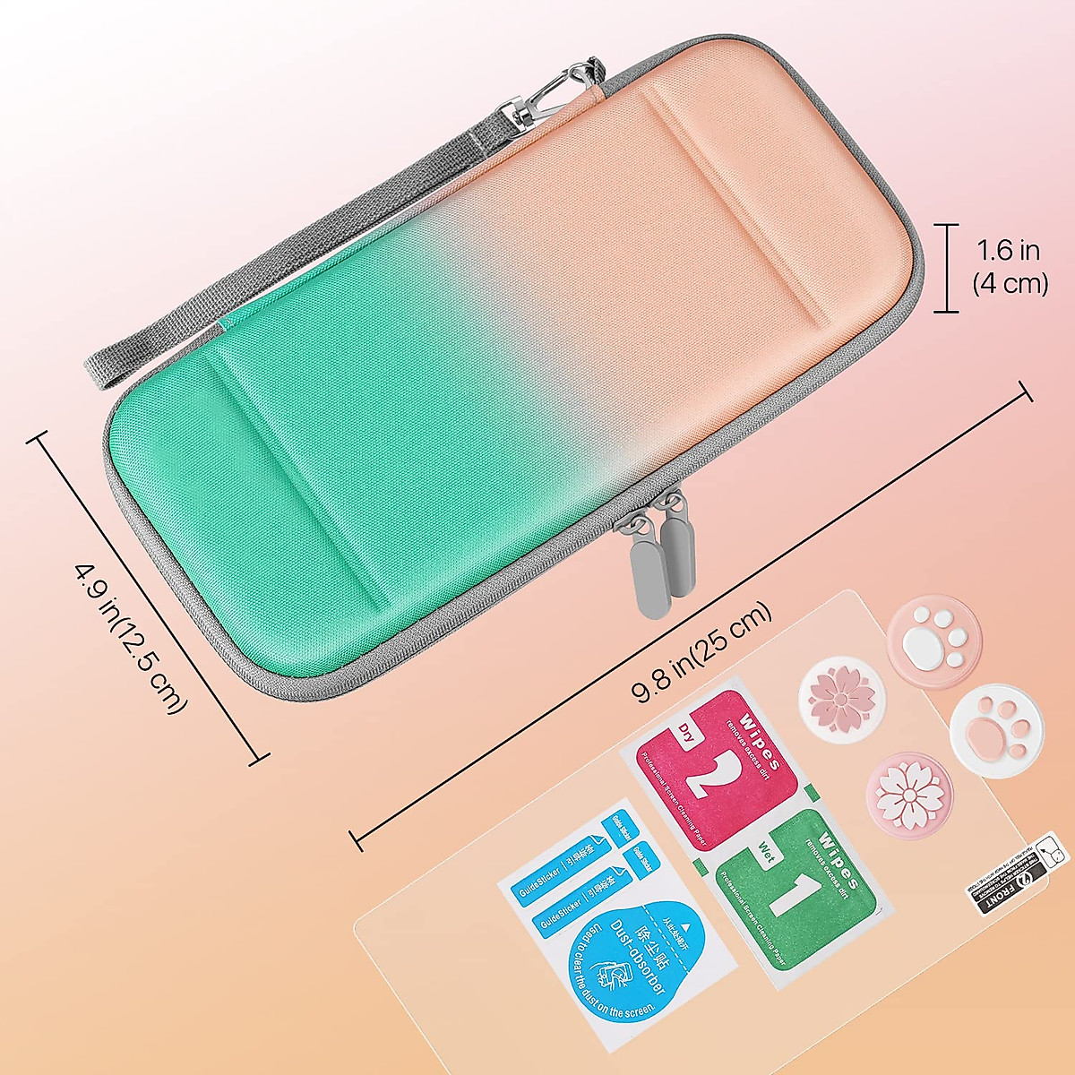 TNP Carrying Case for Nintendo Switch Lite, Green Orange - Kawaii Cute Portable Travel Case, Protective Storage Carry Bag for Girls with Screen Protector, 10 Game Cartridge Holder