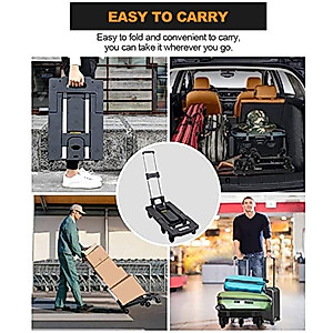 Pansonite Folding Hand Truck, 500 LB Heavy Duty Luggage Cart, Utility Dolly Platform Cart with 7 Wheels & 2 Elastic Ropes for Luggage, Travel, Moving, Shopping, Office Use