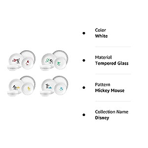 Corelle Vitrelle 16-Piece Dinnerware Set, Triple Layer Glass and Chip Resistant, Lightweight Round Plates Bowls Disney's Mickey Mouse - The True Original White