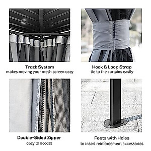 Outsunny 10' x 10' Hardtop Gazebo with Curtains and Netting, Permanent Pavilion Metal Double Roof Gazebo Canopy with Aluminum Frame and Hooks, for Garden, Patio, Backyard, Gray