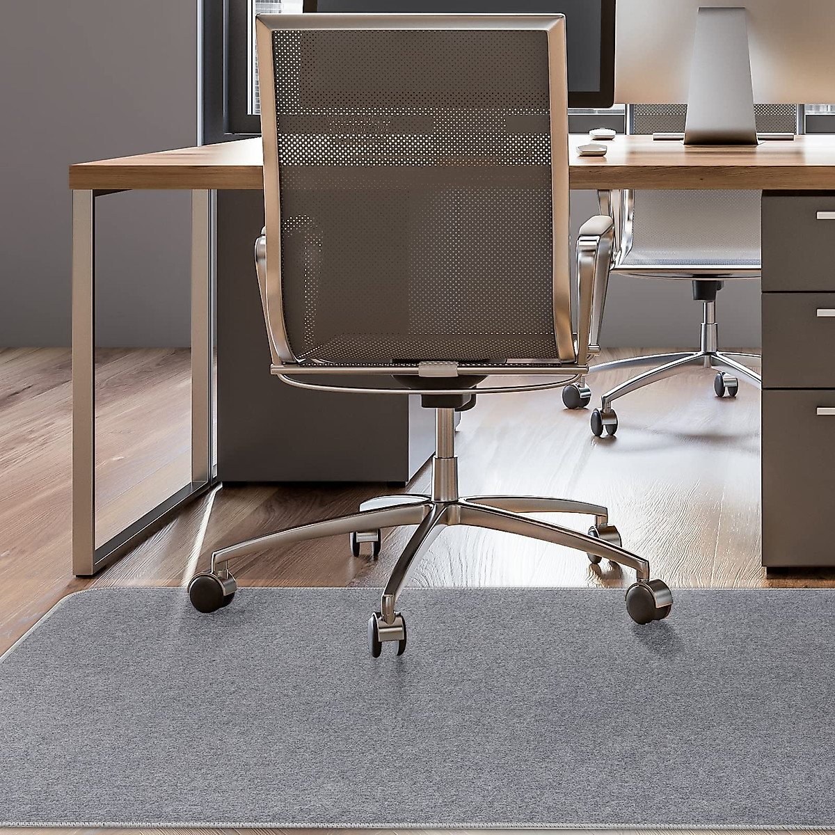 CELION Edging Office Chair Mat for Hardwood & Tile Floor, 55"x35" Computer Gaming Rolling Chair Mat, Under Desk Low-Pile Rug, Large Anti-Slip Floor Protector for Home Office (Light Grey, 55" x 35")