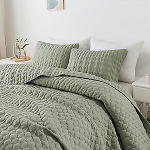 WDCOZY Sage Green Quit Twin Size Bedding Sets with Pillow Sham, Lightweight Soft Bedspread Coverlet, Quilted Blanket Thin Comforter Bed Cover, All Season Spring Summer, 2 Pieces, 68x90 inches