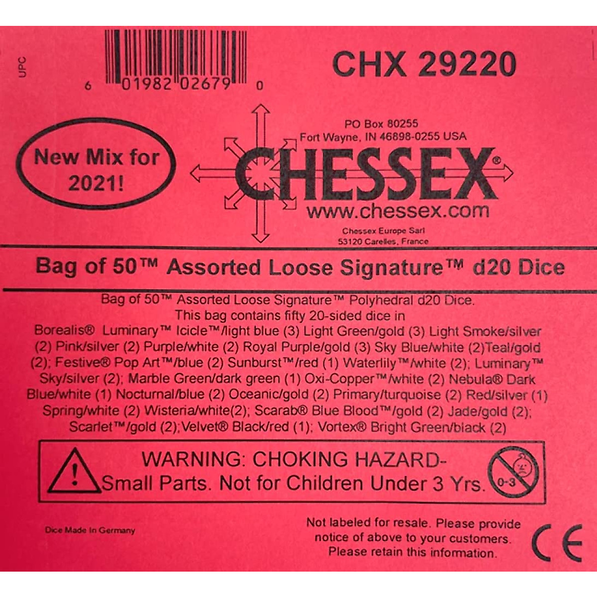 Chessex DND Dice Set-Chessex D&D Dice-16mm Assorted lours Plastic Polyhedral Dice Set-Dungeons and Dragons Dice ludes 50 Dice - D20, Various (CHX29220)