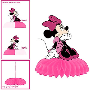 9Pcs Minnie Birthday Party Supplies for Mouse,Minnie Honeycomb Centerpieces,Minnie Theme 3D Table Decorations