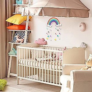 Rainbow Hanging Decoration, Macrame Tapestry Wall Hanging with Felt Ball, Handmade Braided Cords Pom-Pom,Mobile,Children’s Room Bedroom Nursery Decor-Red