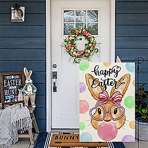 CROWNED BEAUTY Happy Easter Bunny Garden Flag Bubbles 12x18 Inch Double Sided for Outside Burlap Small Yard Holiday Decoration CF703-12