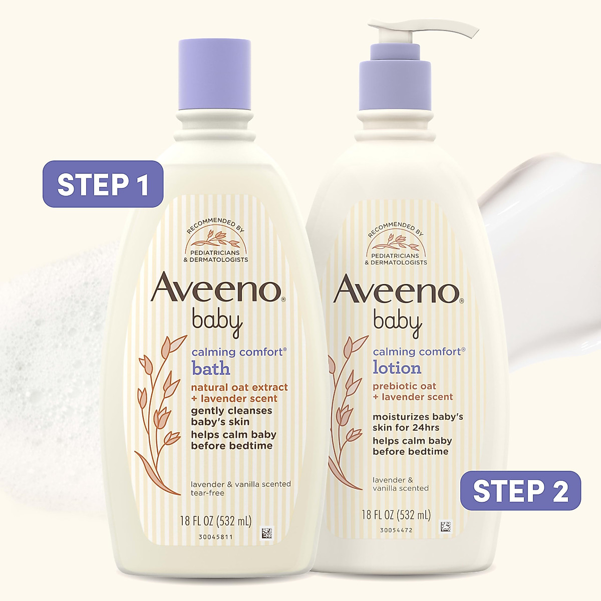 Aveeno Baby Calming Comfort Moisturizing Lotion with Relaxing Lavender & Vanilla Scents, Non-Greasy Body Lotion with Natural Oatmeal & Dimethicone, Paraben- & Phthalate-Free, 18 fl. Oz