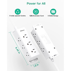 10FT Power Strip with 9 AC Outlets + 10FT Power Strip with USB