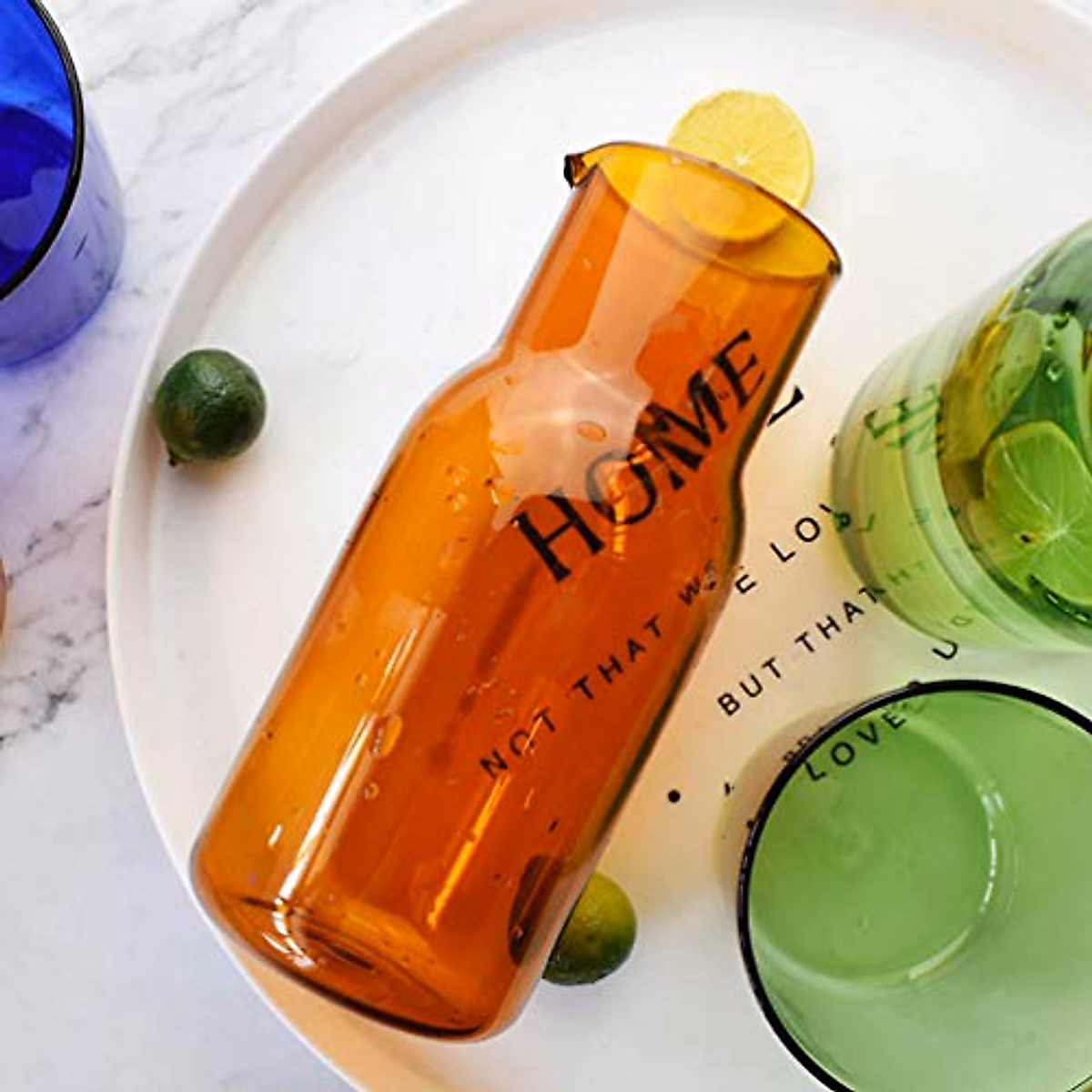 YARNOW 500ml Water Carafe Set Hot Cold Water Milk Beverage Pitcher with Matching Glasses Drinking Water Bottle Kettle for Bedroom Home Restaurant Supplies Green