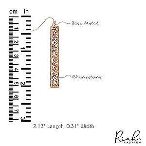 Glitter Rhinestone Statement Drop Earrings - Sparkly Crystal Geometric Metal Hook Dangles Vertical Bar, Elongated Teardrop, Shield Disc (Encrusted Jewel - Long Bar Champagne/Gold)