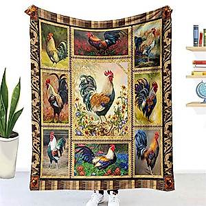 LIGUOGUO Farmhouse Rooster Blanket, Soft Warm Flannel Fleece Throw Blanket for Couch,Sofa,Chair,Bed, All Season Vintage Rustic Animal Print Chicken Cozy Blanket for Women/Men/Kids (Style 4, 50"x40")