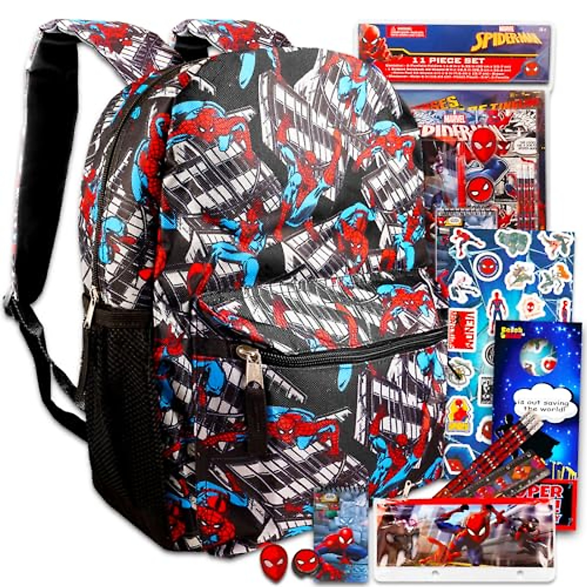 Marvel Spiderman Backpack Set - 10+ pc Spiderman School Bundle with Backpack, Pencil Bag, More (Marvel Spiderman School Supplies)