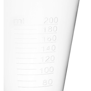 EISCO Conical Measure, 200ml - Polypropylene Plastic, Translucent - Pouring Spout - 10ml Raised Graduations - Hexagonal Base